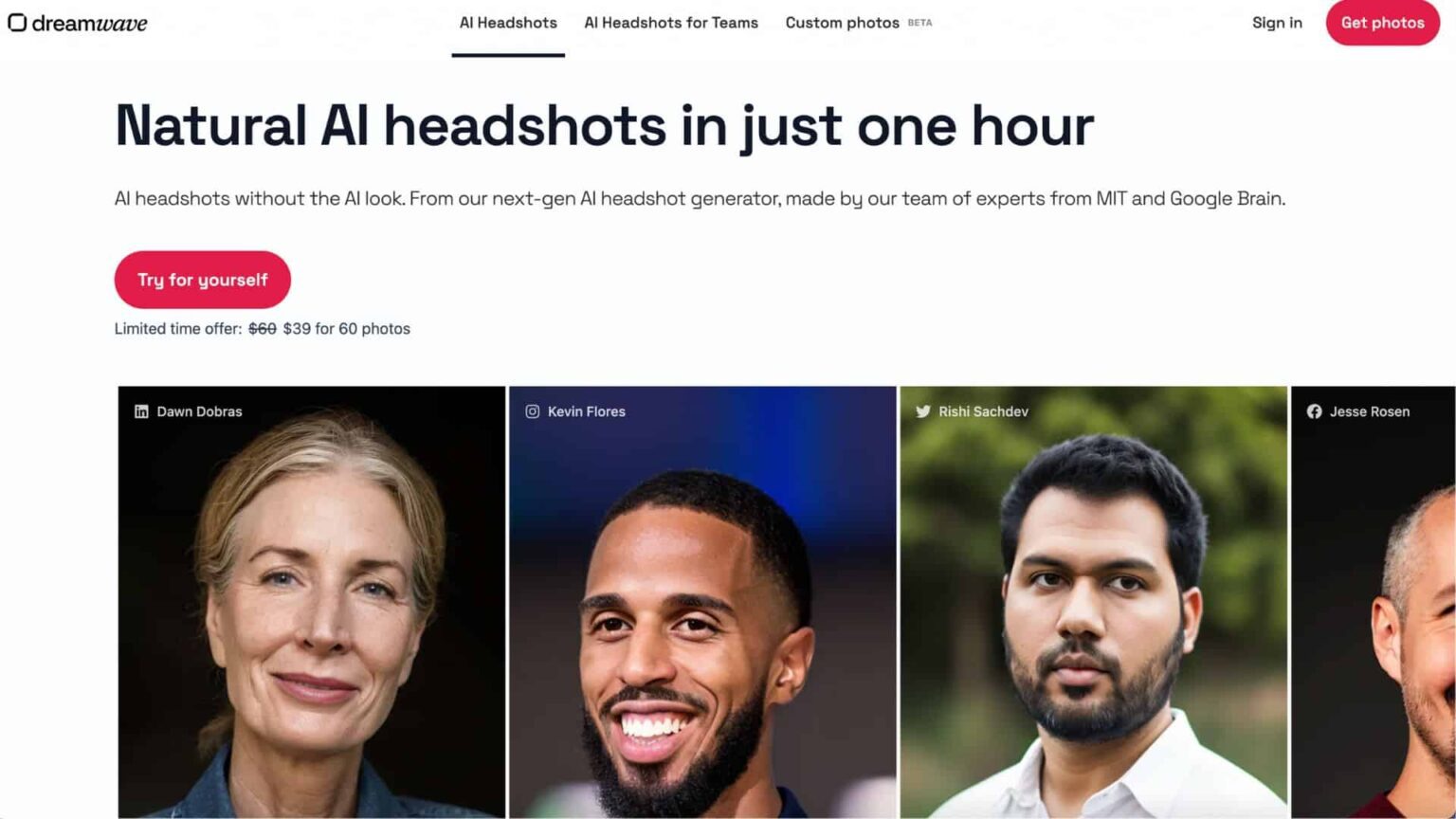 Dreamwave’s AI Headshots- Natural AI headshots in just one hour