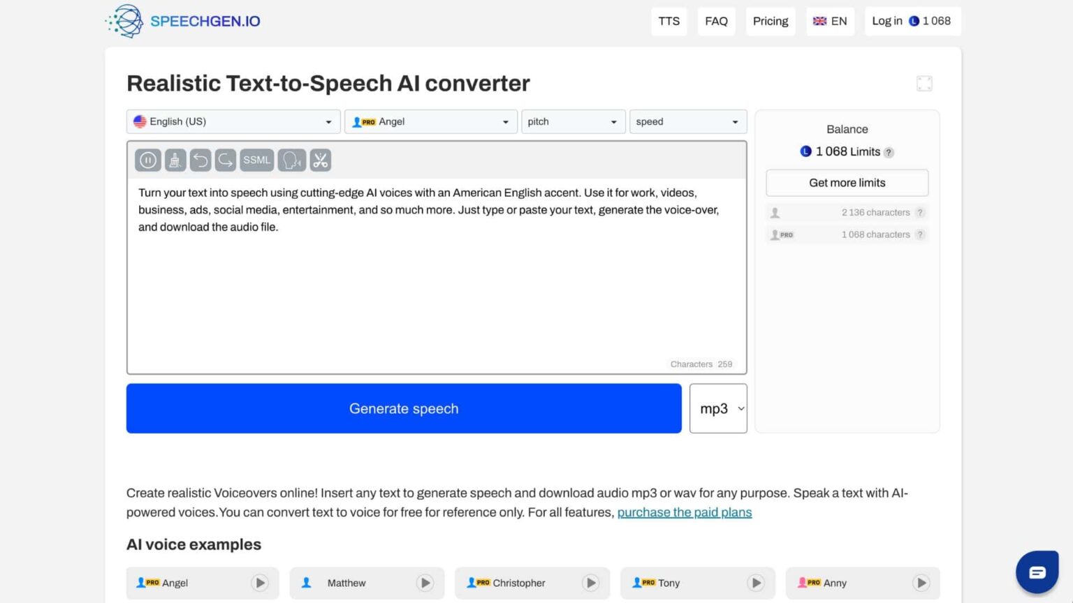 SpeechGen.io - Realistic Text-to-Speech AI converter
